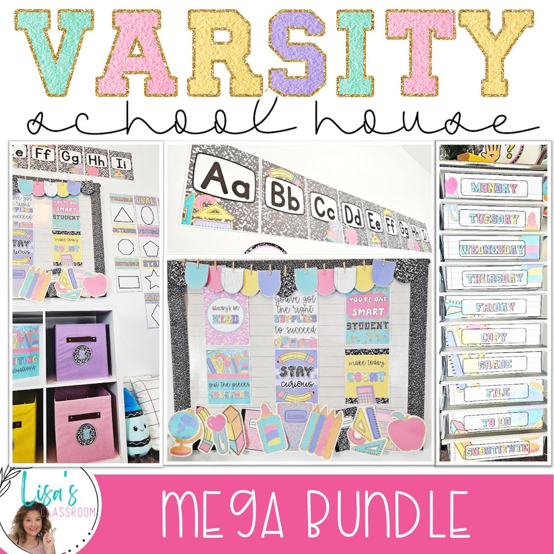 Varsity School House Pastel Composition Classroom Decor Bundle ...