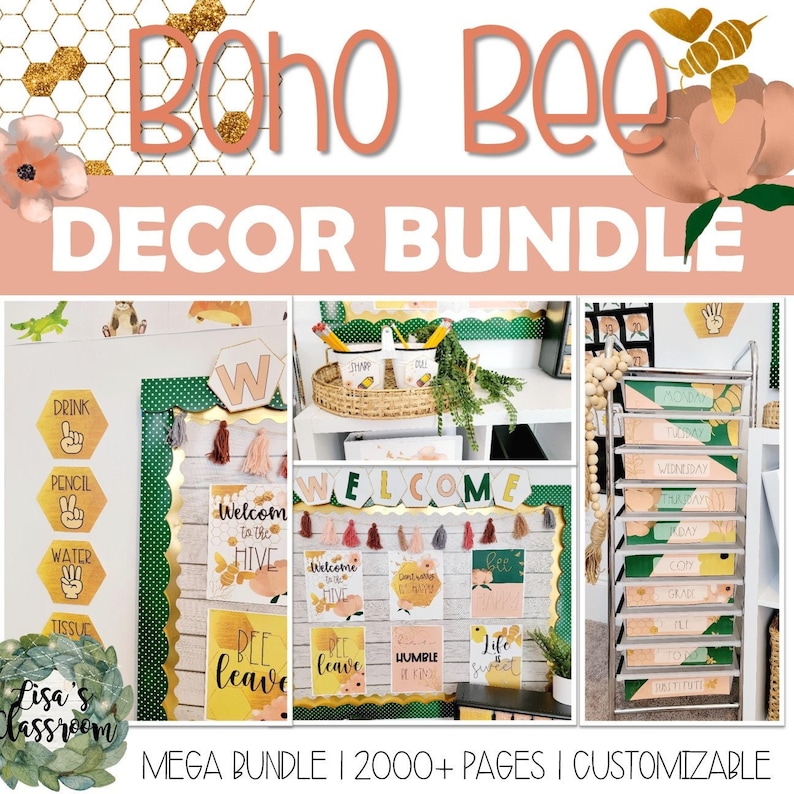 MEGA BOHO Bee Classroom Decor Bundle - Editable - Bee Decor - Etsy