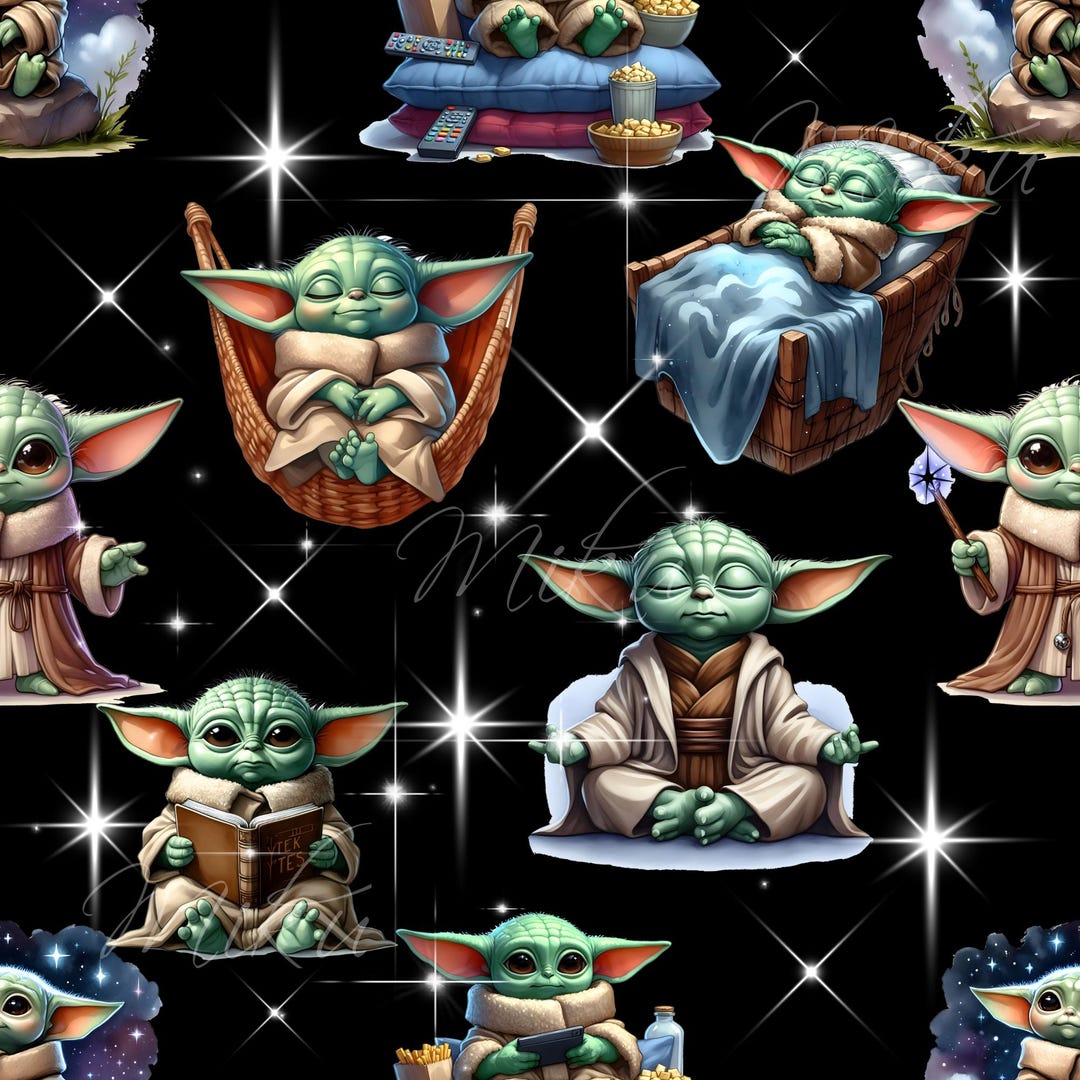 Baby Yoda Night Time Seamless Pattern - Etsy