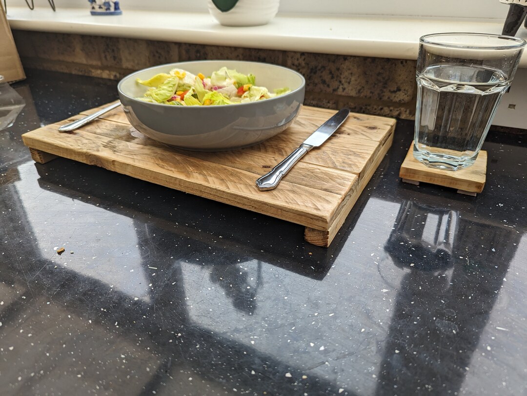 Raised Reclaimed Rustic Wood Table/place Mat With Matching Coaster Made ...
