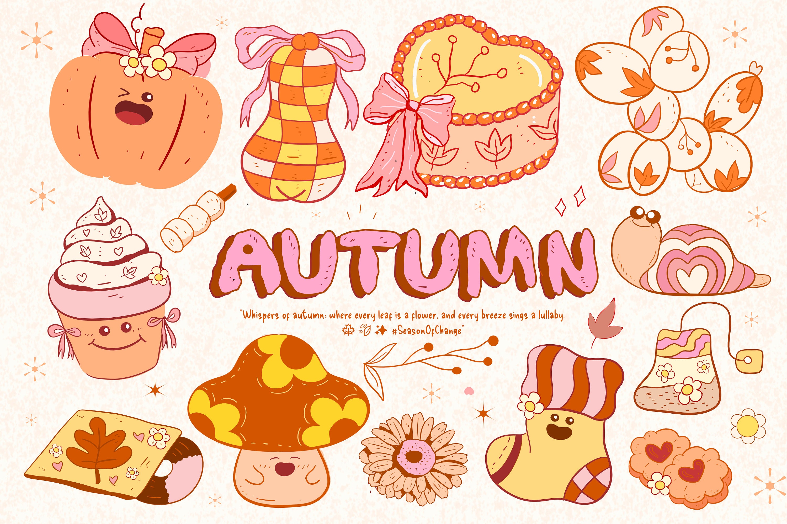 Groovy Retro Fall Clipart: Autumn PNG Graphics (digital Download) - Etsy