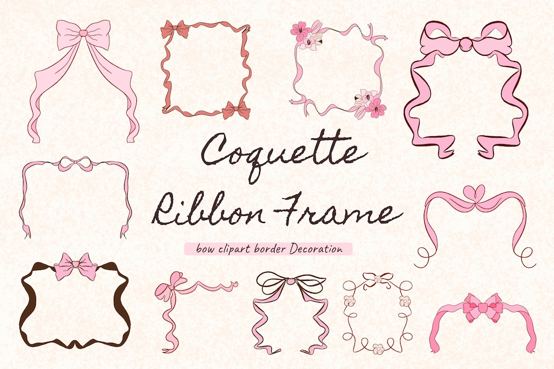 Coquette Ribbon Frame Clipart: Pink Bow Border (digital PNG, SVG) - Etsy