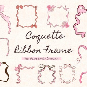 Coquette Ribbon Frame Clipart: Pink Bow Border (digital PNG, SVG) - Etsy