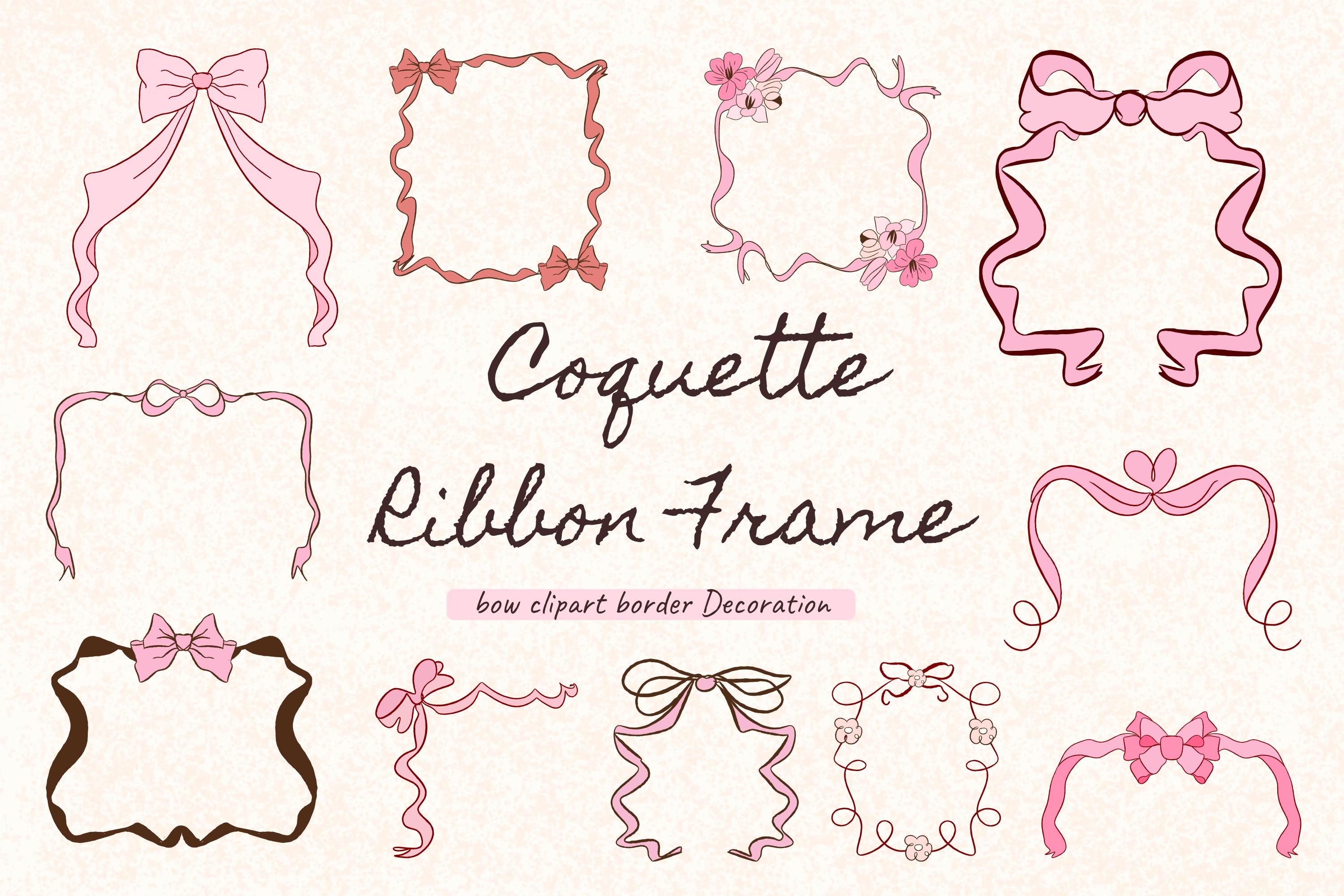 Coquette Ribbon Frame Clipart: Pink Bow Border (digital PNG, SVG) - Etsy