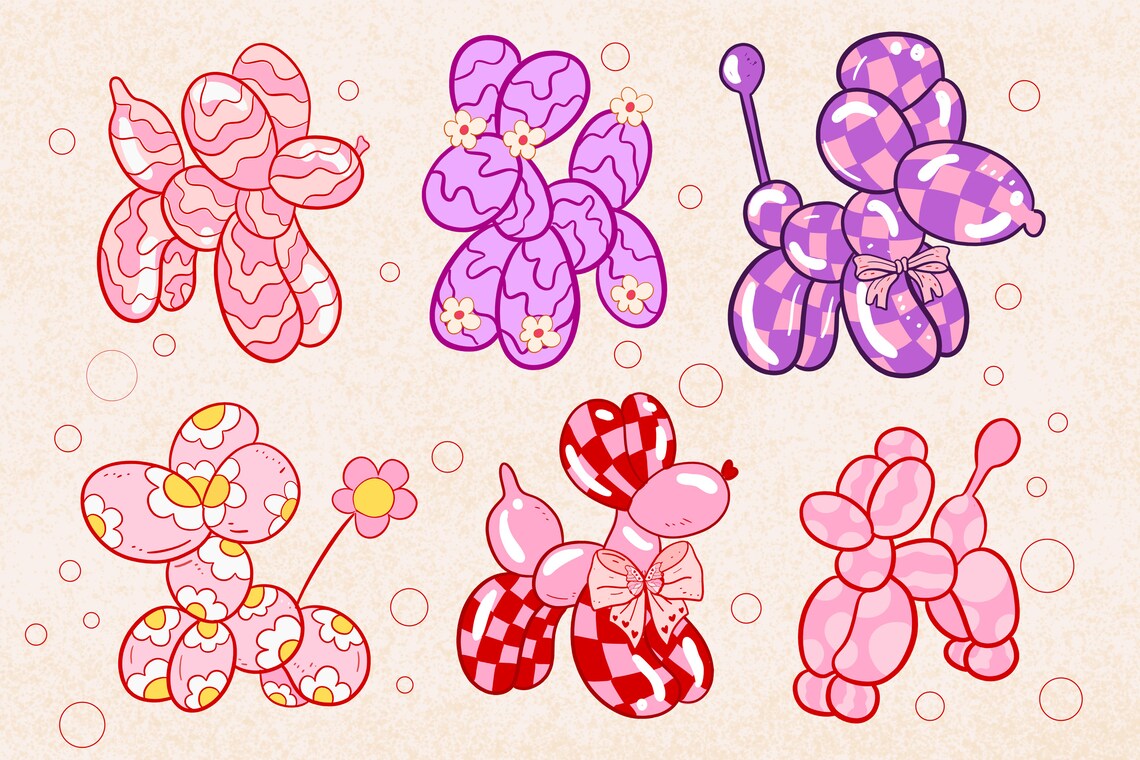 Preppy Balloon Dog Clipart, Coquette Balloon Animal Clipart,party, Y2K ...