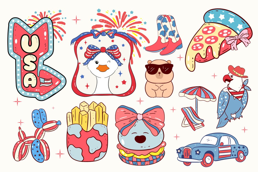 Groovy 4th of July Clipart Retro Fourth of July Patriotic America ...