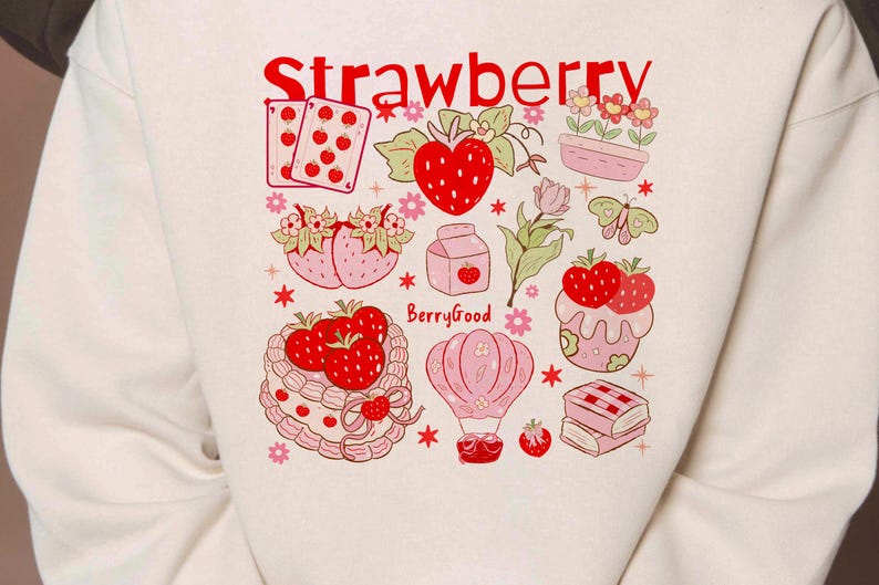 Preppy Strawberry PNG: Hand-drawn Art With Girly Bow (digital Download ...