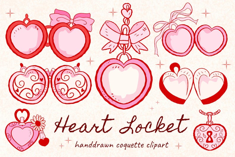 Hand Drawn Heart Locket Png,coquette Clipart, Vintage Locket,heart ...