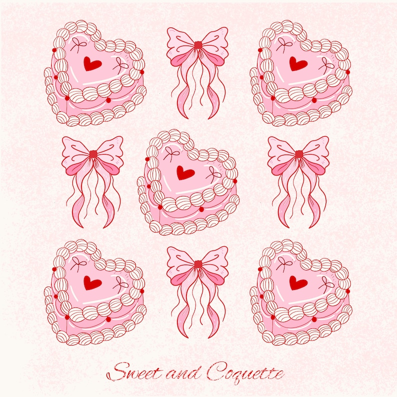 Coquette Heart Cake Clipart: Pink Bow PNG, SVG (digital Download) - Etsy