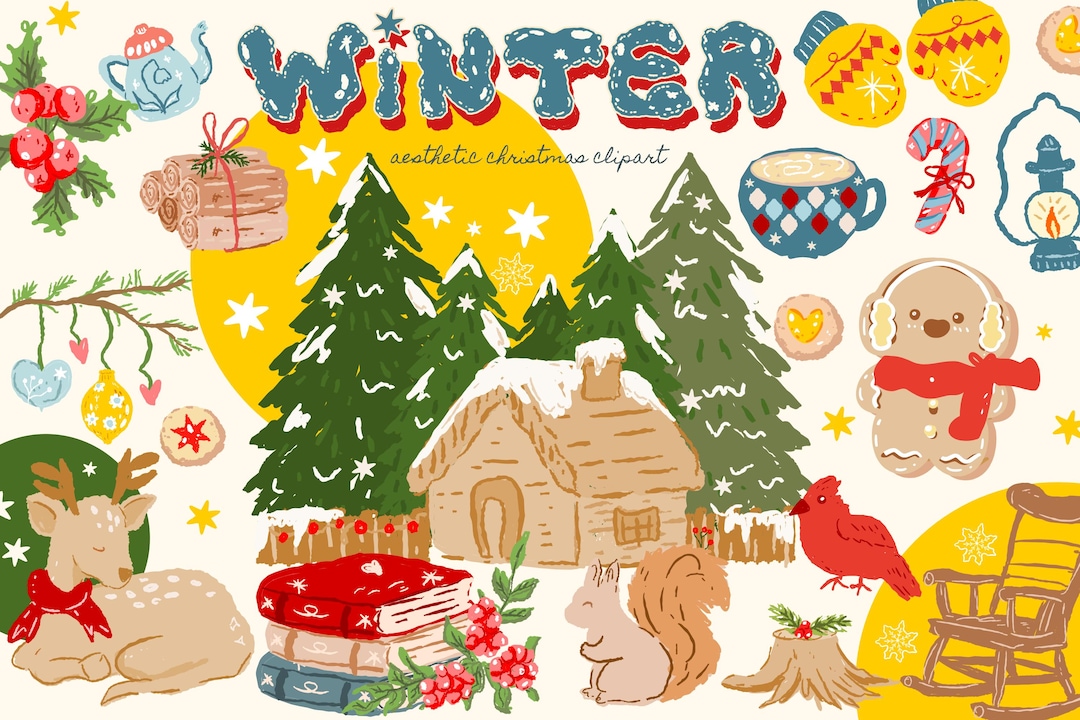 Whimsical Christmas Clipart Bundle: Hand-drawn Woodland PNG, SVG ...