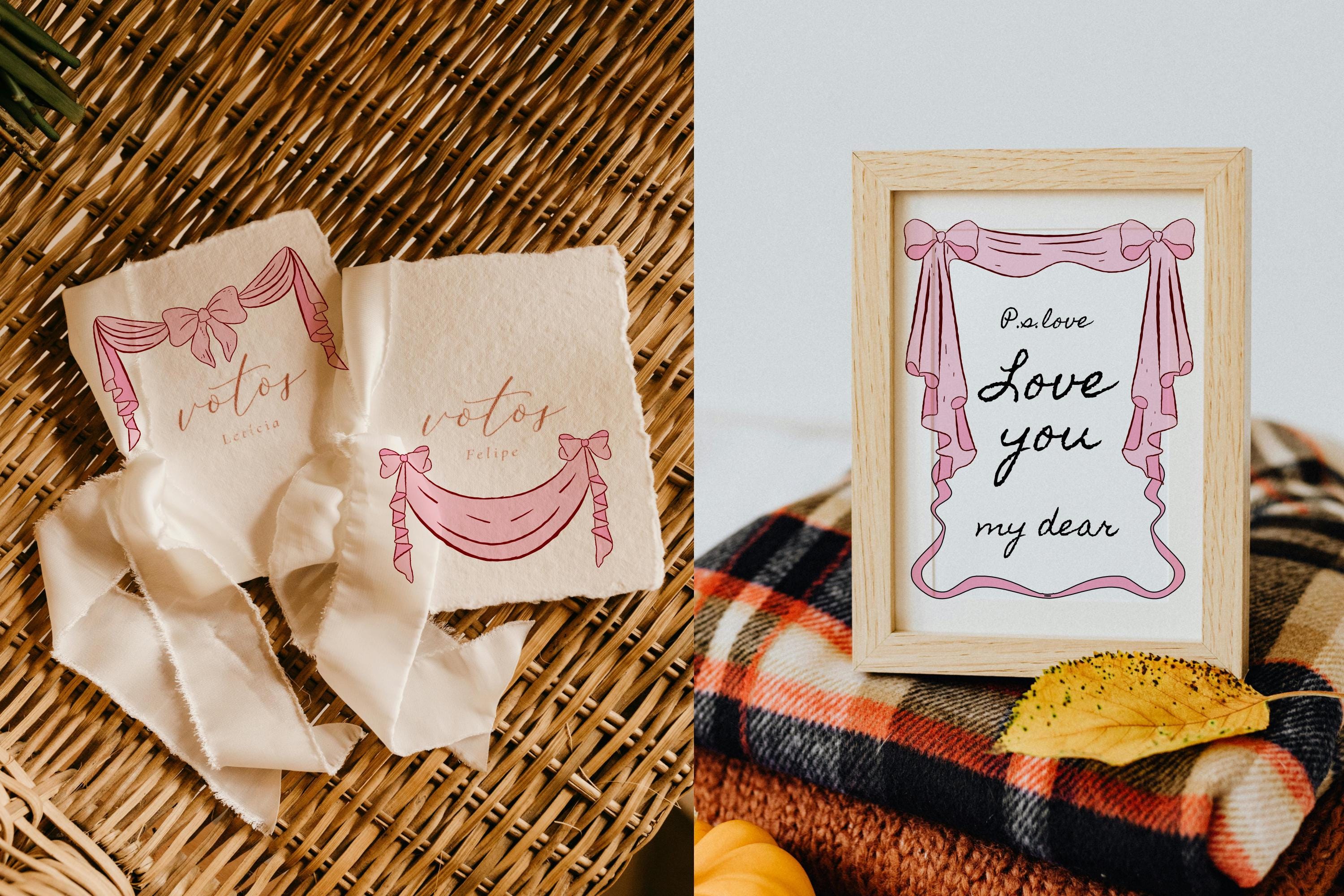 Hand Drawn Coquette Ribbon Frame Clipart, Pink Bows and Ribbons ...