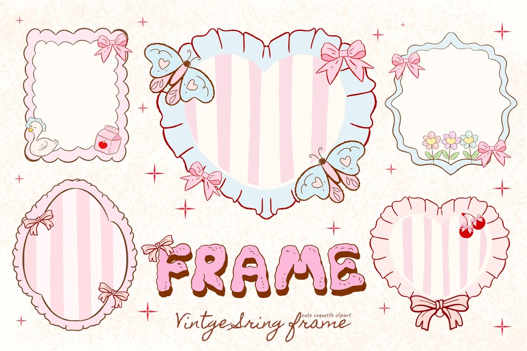 Hand Drawn Heart Frame SVG: Coquette Ribbon Clipart (digital Download ...