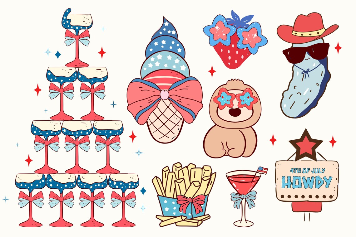 Groovy 4th of July Clipart Retro Fourth of July Patriotic America ...