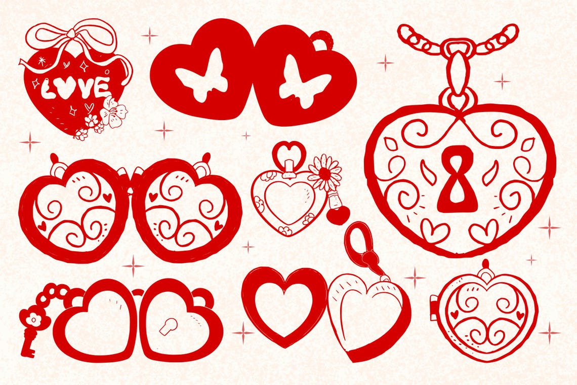 Heart Locket Svg,coquette Clipart, Vintage Locket, Heart Locket Bundle ...