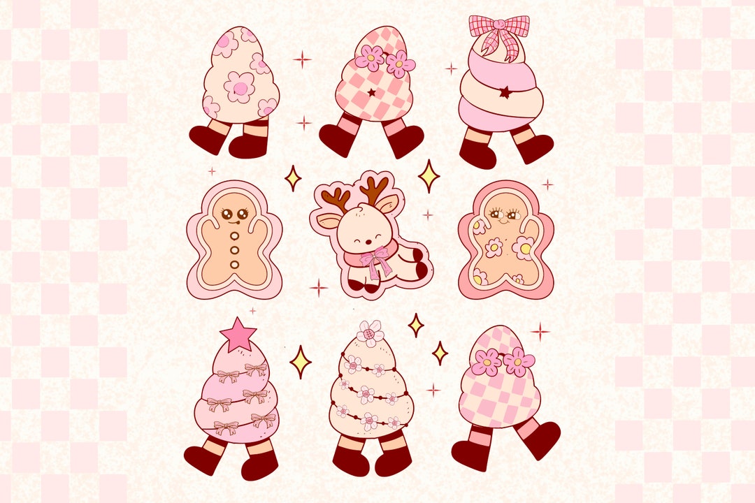 Coquette Pink Christmas Png, Retro Pink Christmas Clipart, Groovy ...