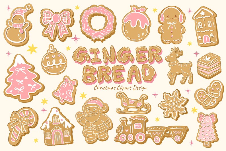 Gingerbread Christmas PNG Clipart: Hand-drawn Cookie Designs (digital ...