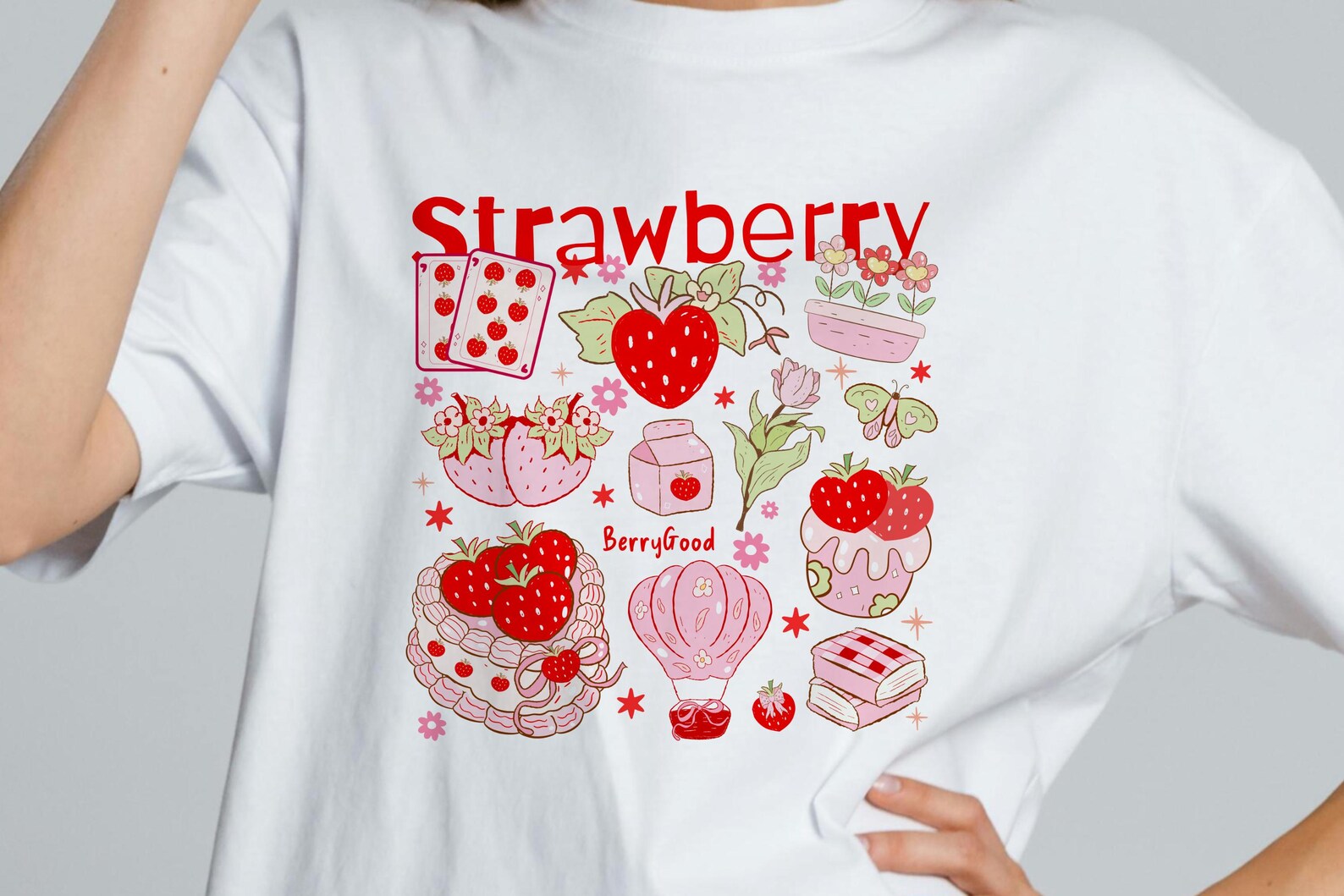Preppy Strawberry PNG: Hand-drawn Art With Girly Bow (digital Download ...