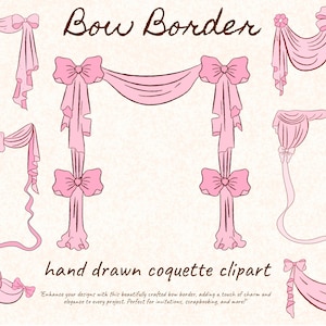 Coquette Ribbon Frame Clipart: Pink Bow Borders (digital PNG) - Etsy