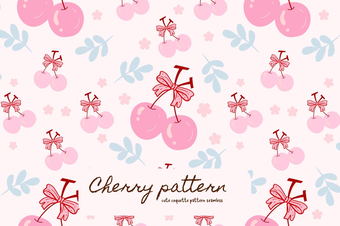 Hand Drawn Cherry With Bow Pattern Seamless,vintage Flower Seamless ...