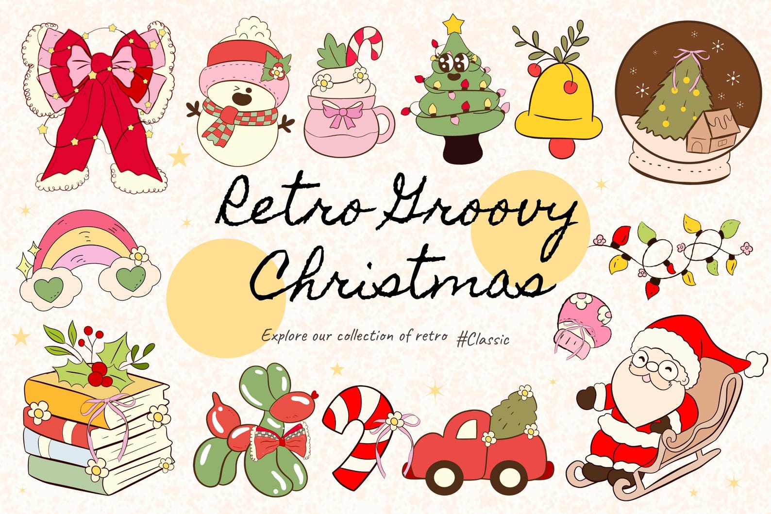 Groovy Christmas Clipart, Retro Christmas Png Clipart ,hippie Flowers ...