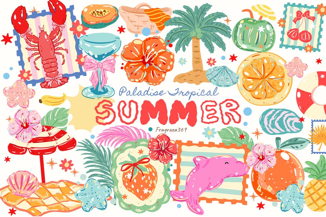 Summer Clipart, Coastal Nautical Bundle, Digital Download PNG, Palm ...