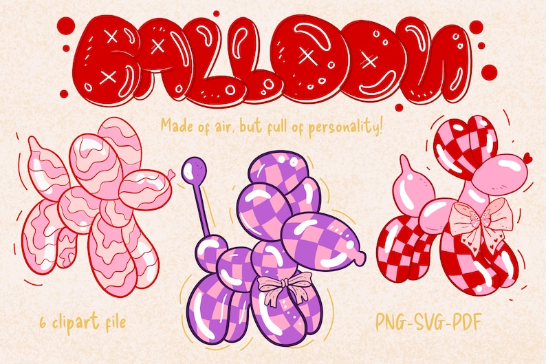Preppy Balloon Dog Clipart, Coquette Balloon Animal Clipart,party, Y2K ...