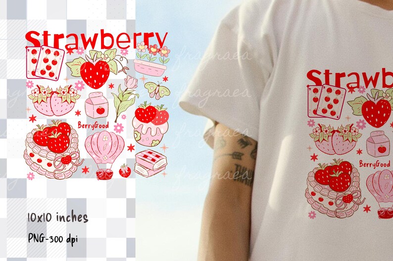 Preppy Strawberry PNG: Hand-drawn Art With Girly Bow (digital Download ...