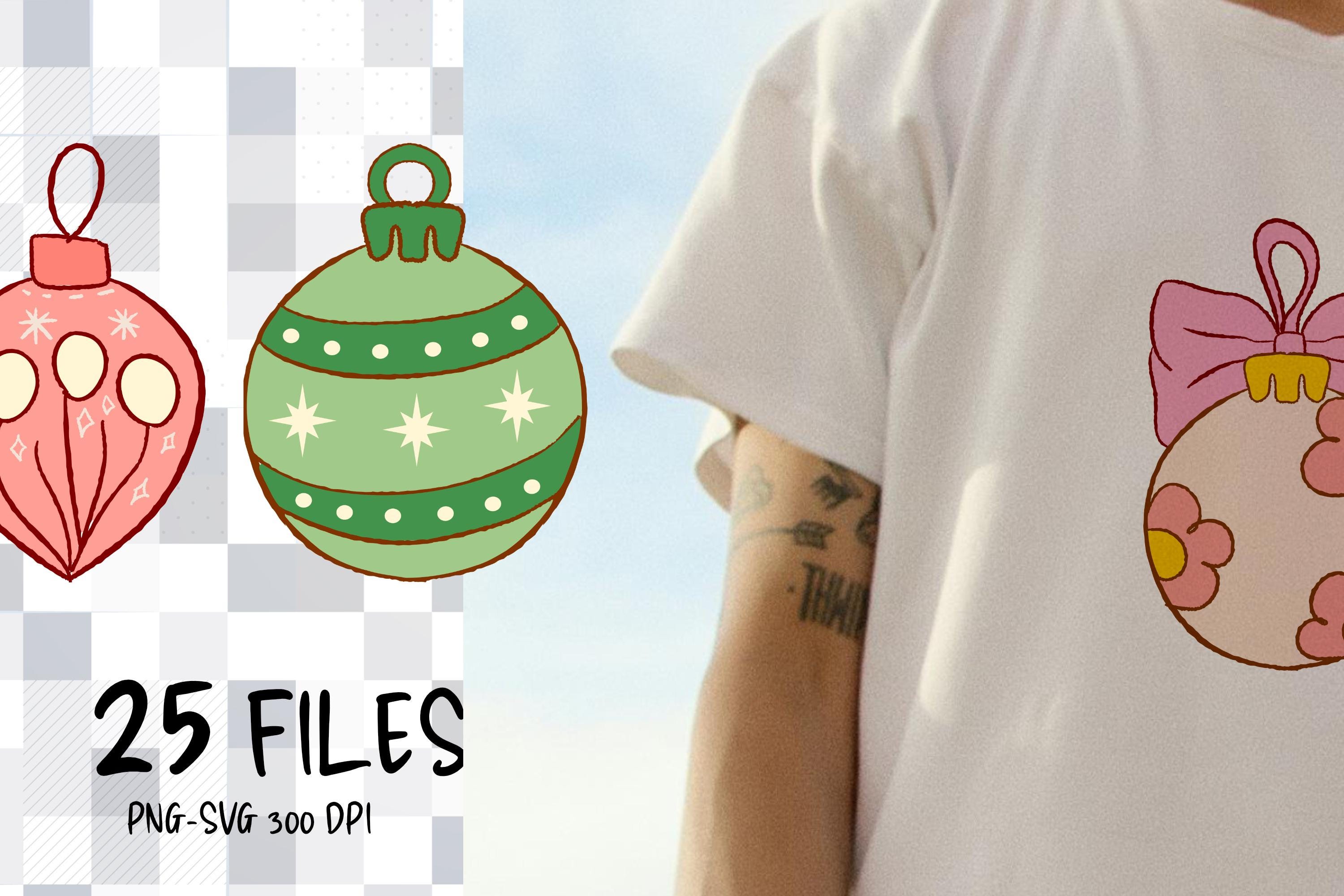 Hand-drawn Christmas Ornament Clipart: Retro Groovy Prints (PNG, SVG ...