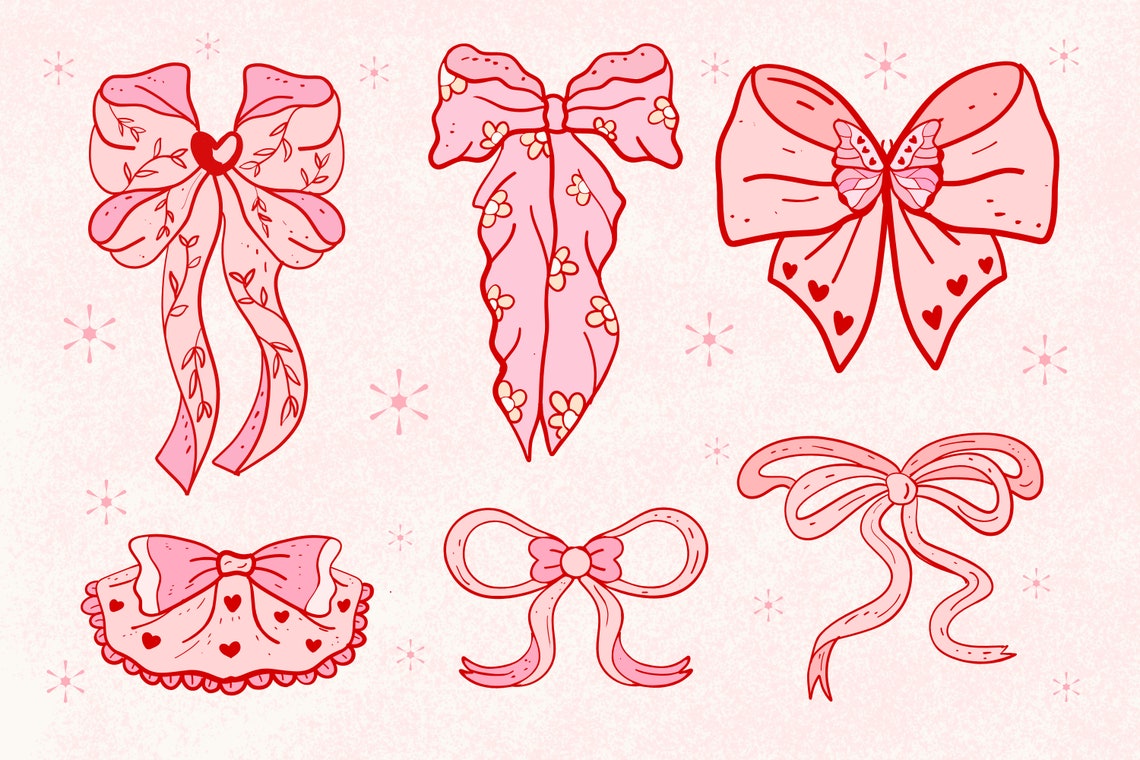 Pink Bow Coquette Clipart, Vintage Ribbon Png, Pink Bow Clipart, Retro ...