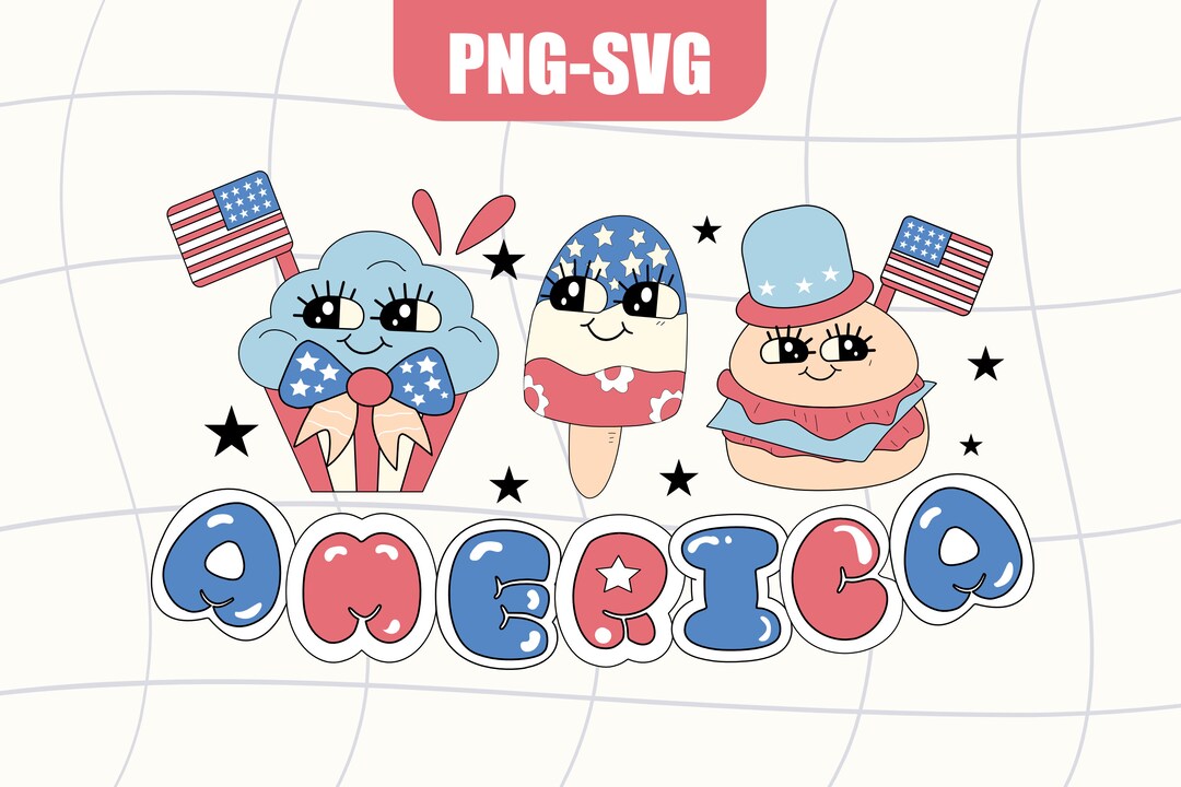 Retro 4TH OF JULY Clipart, Groovy 4th of July Png, Independent Day ...