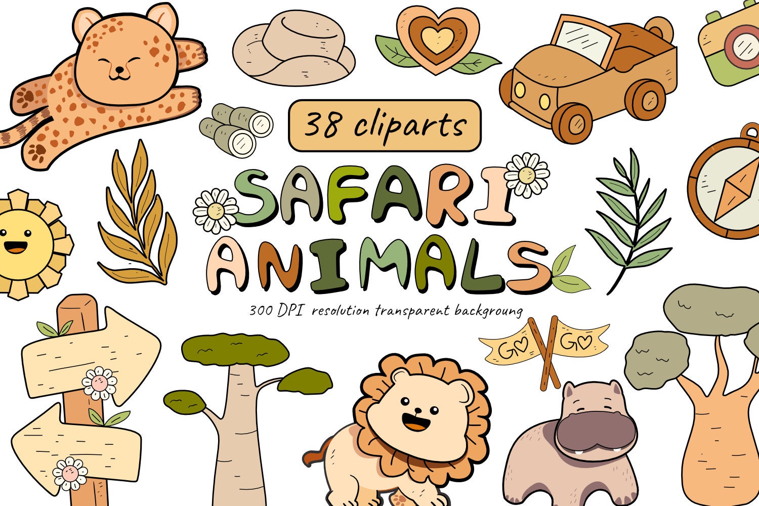 Safari Animals Clipart, Zoo Animals, Retro Safari Baby Animals, Nursery ...