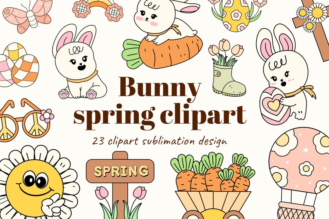 Retro Easter Bunny Clipart, Retro Groovy Bunnies Spring Png, Christian ...
