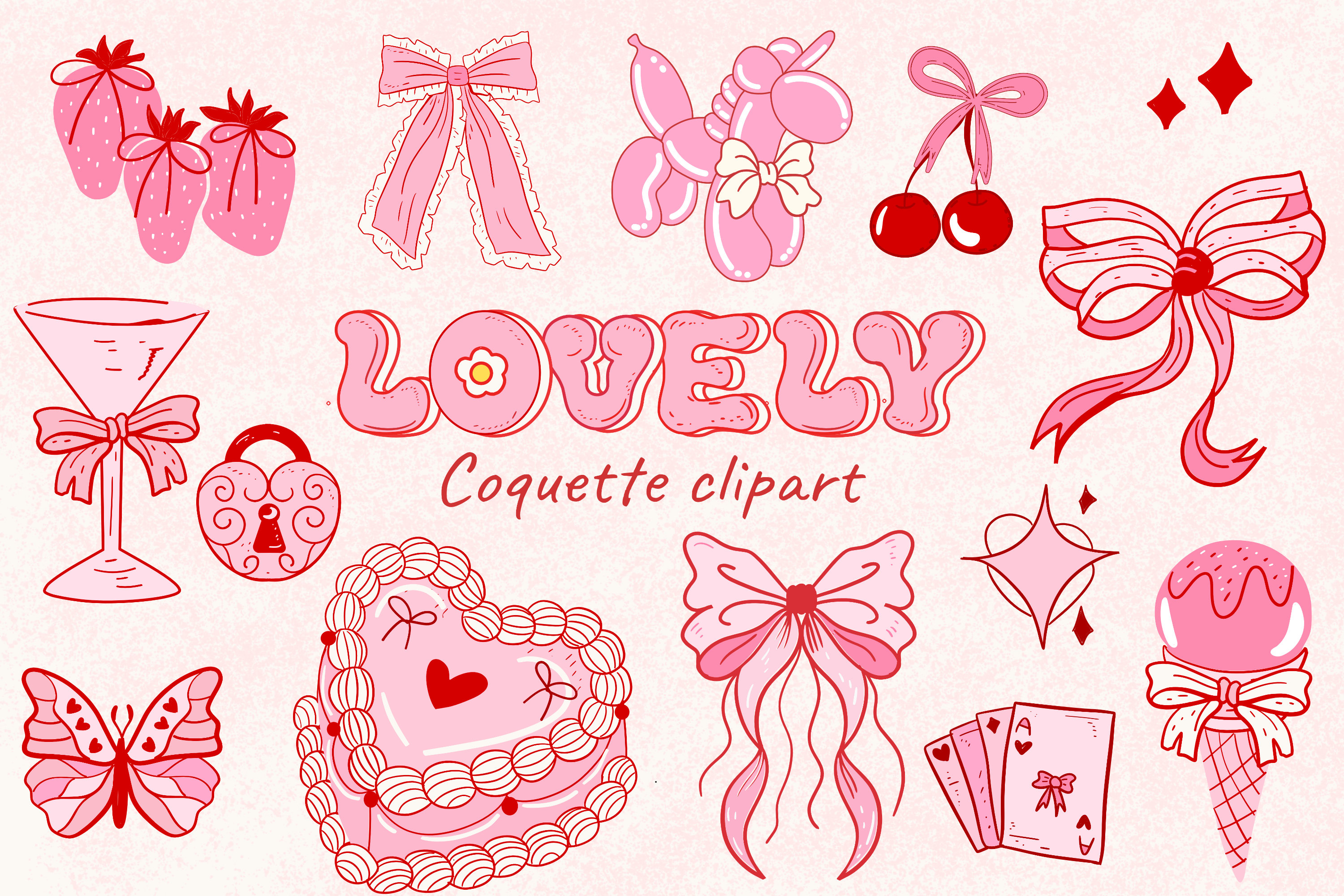 Coquette Clipart, Vintage Cake Png, Pink Cherry With Bow Clipart, Cake ...
