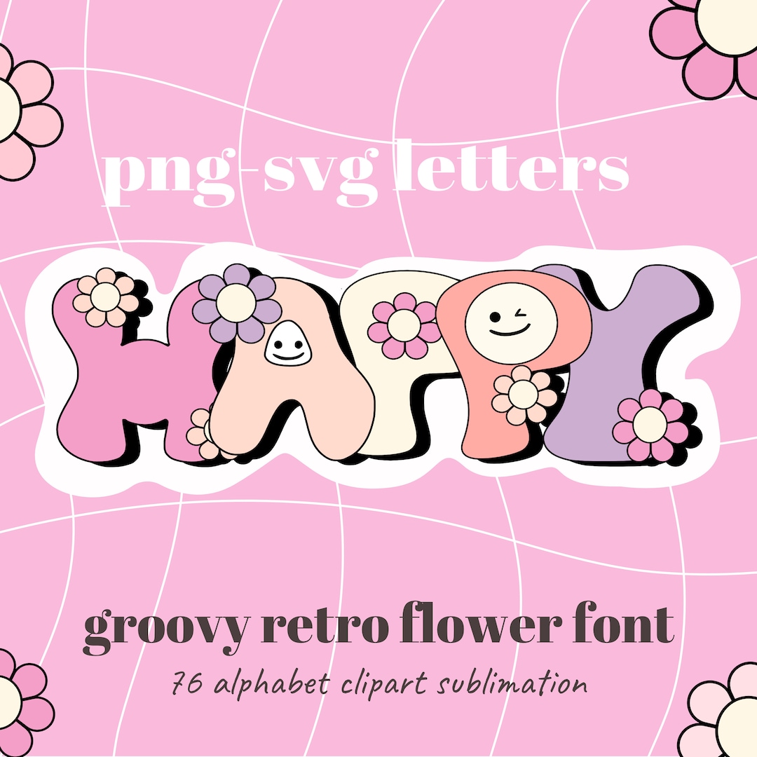 Retro Alphabet, Retro Pastel Alphabet Clipart, Groovy Retro Flower Font ...