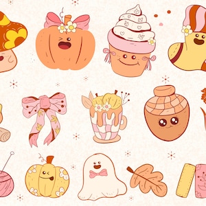 Groovy Retro Fall Clipart: Autumn PNG Graphics (digital Download) - Etsy
