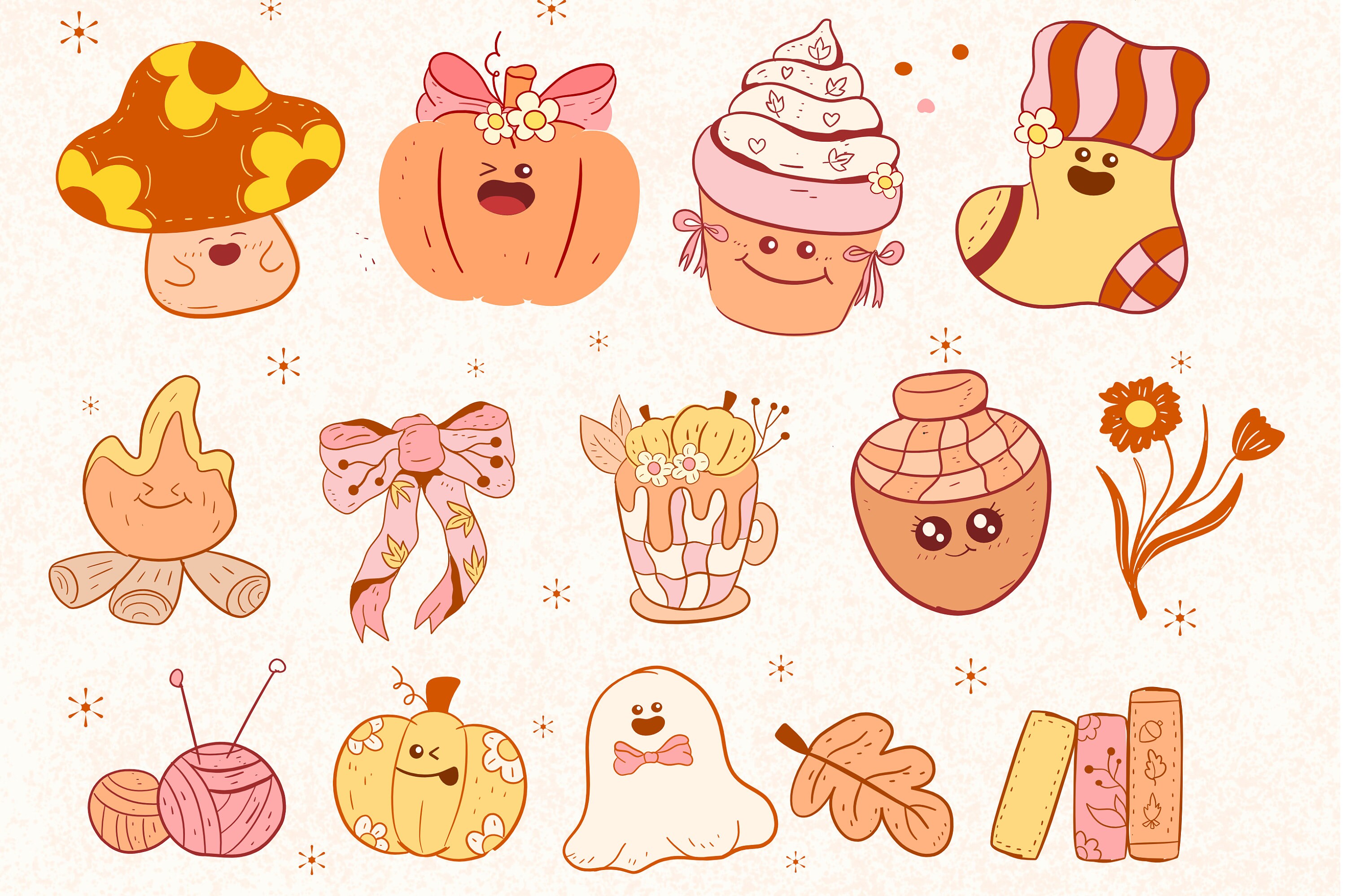 Groovy Retro Fall Clipart: Autumn PNG Graphics (digital Download) - Etsy