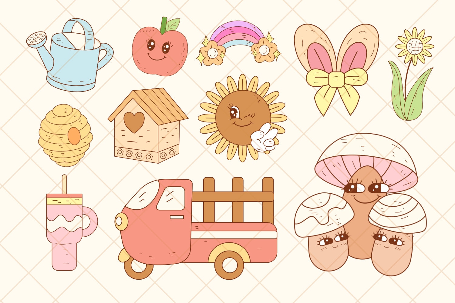 Retro Spring Clipart: Groovy Easter PNG SVG Graphics (digital Download ...
