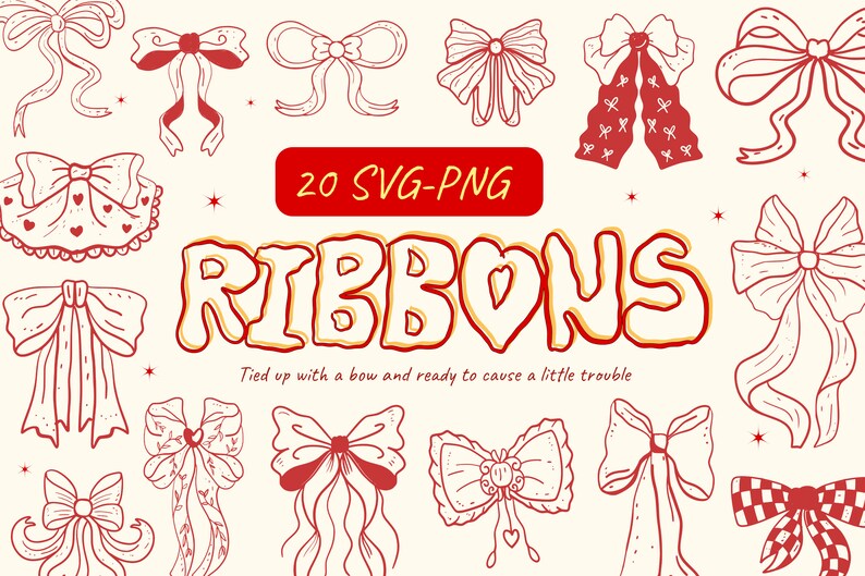 Hand-drawn Bow Outline Clipart: Vintage Ribbon PNG SVG (digital ...
