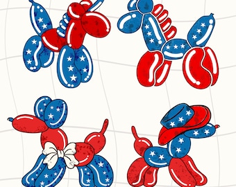 Retro 4TH OF JULY Clipart, Groovy Balloon Dog 4th of July Svg ...