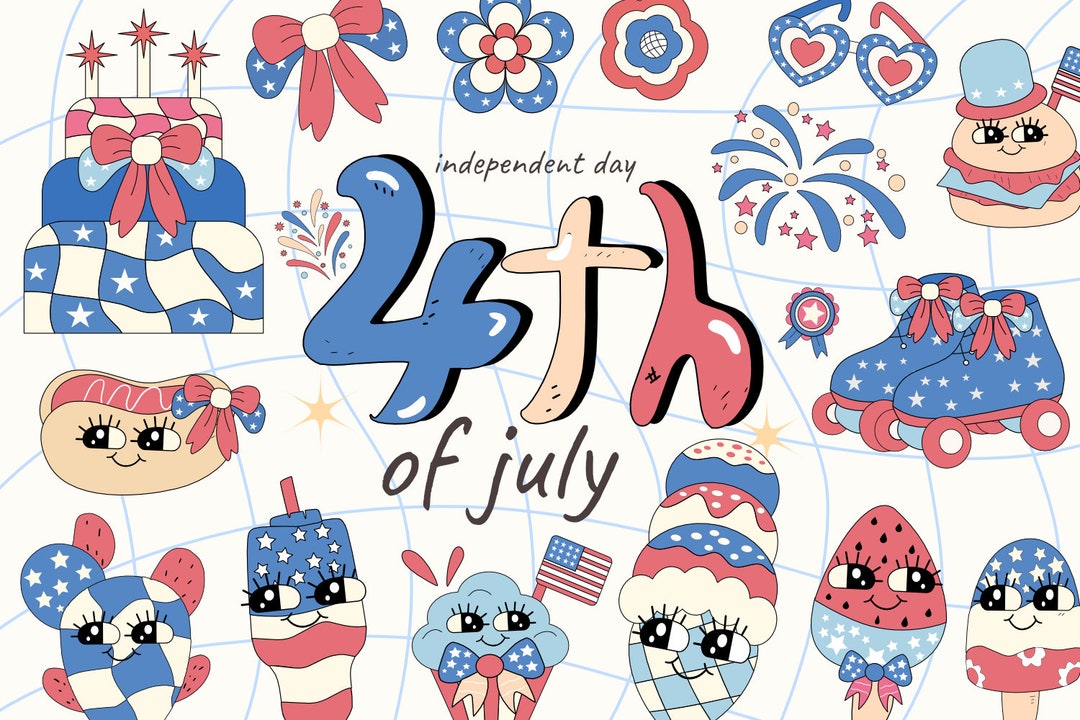 Retro 4TH OF JULY Clipart, Groovy Hippie 4th of July, Independent Day ...