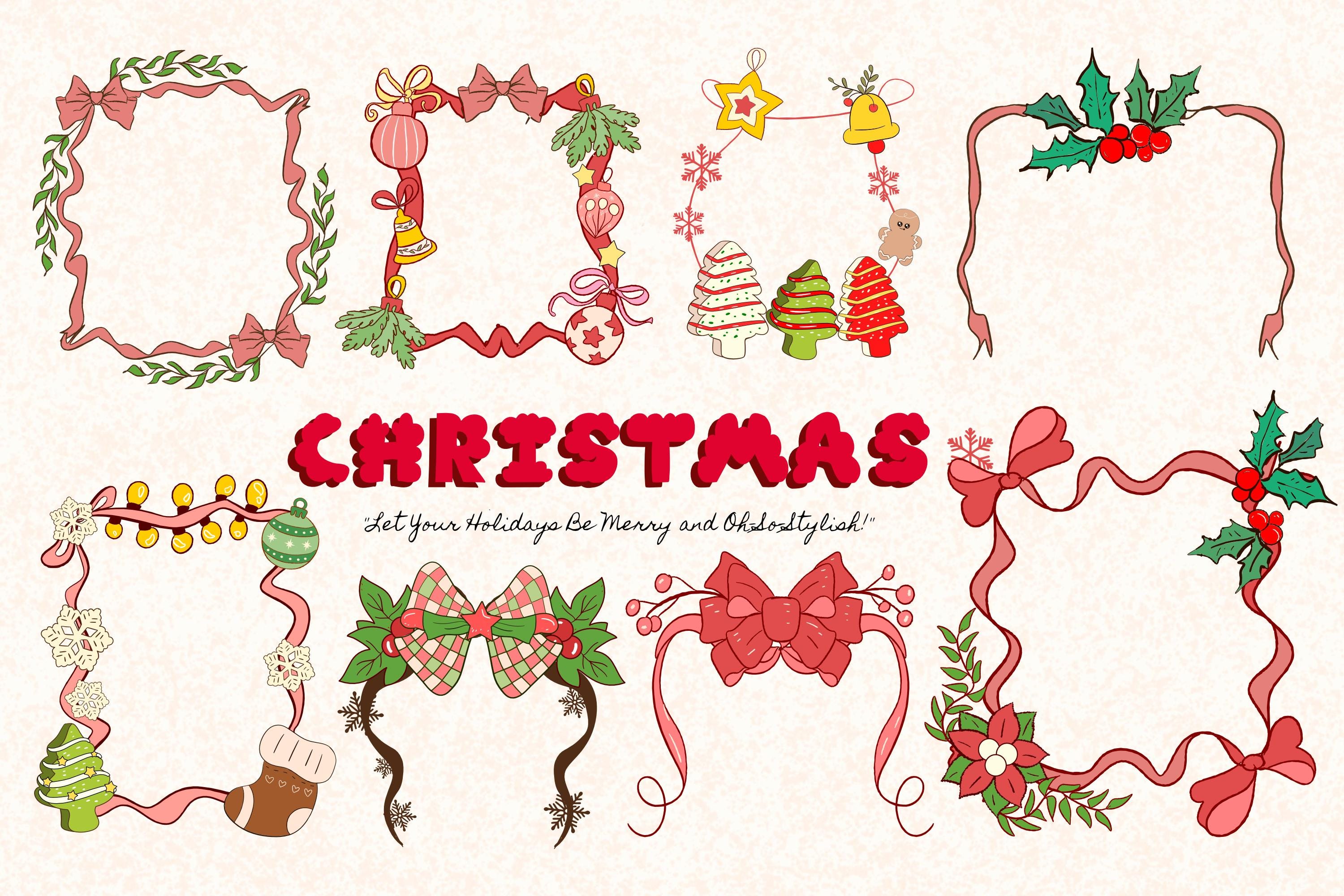 Hand-drawn Christmas Clipart Frames: Retro Holiday Borders (PNG, SVG ...