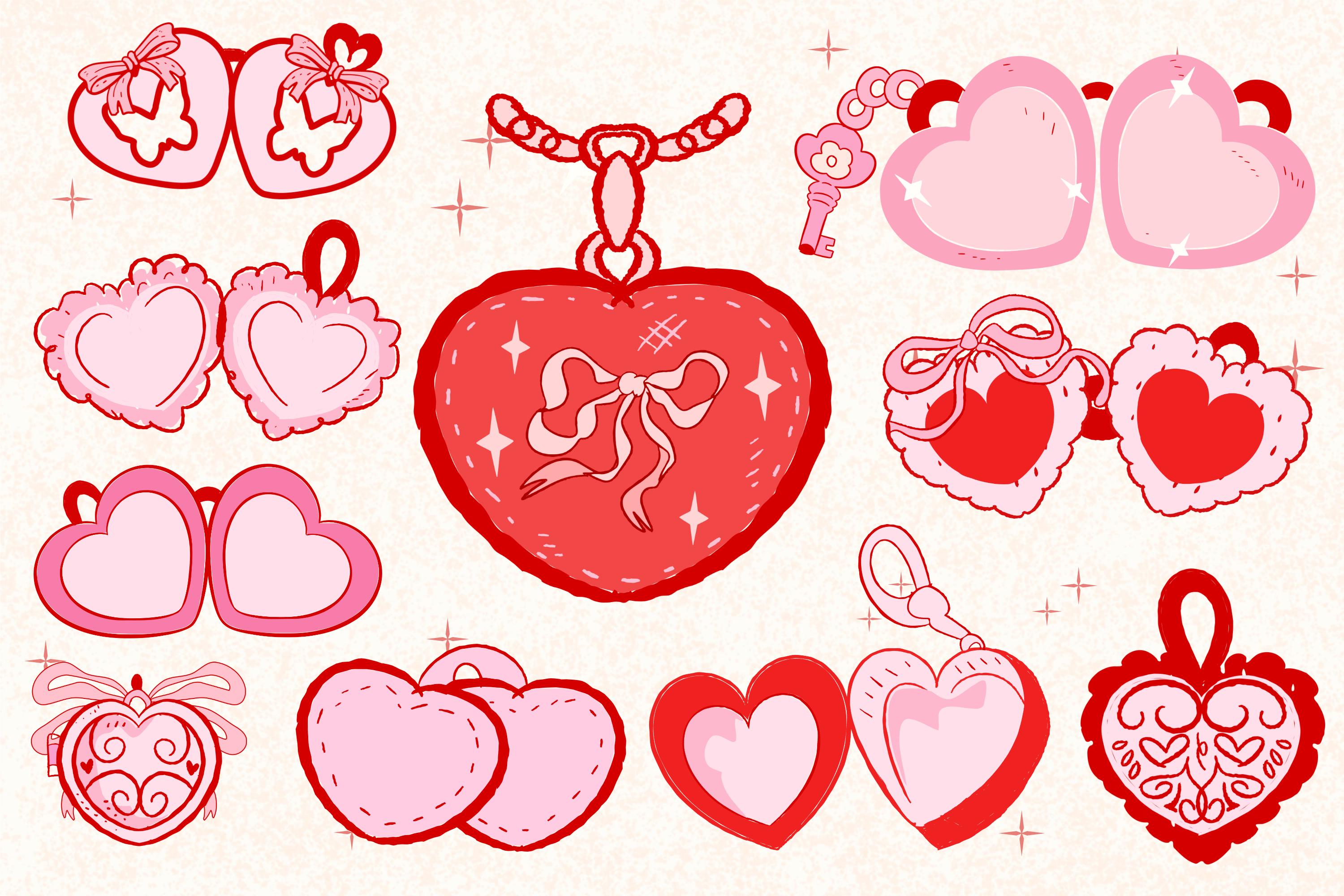 Hand Drawn Heart Locket Clipart: Coquette Valentine Icon (PNG) - Etsy