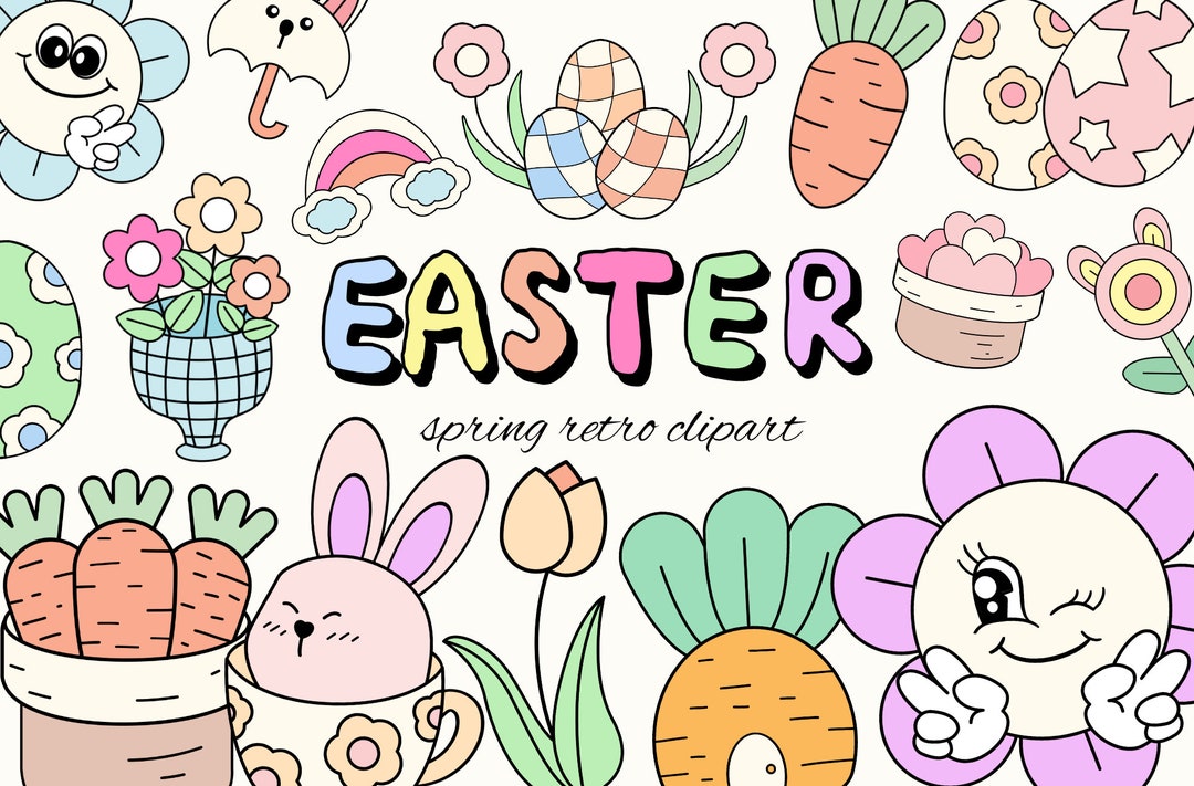 Retro Easter Png Svg, Groovy Hippie Easter Day, Easter Egg, Bunny ...