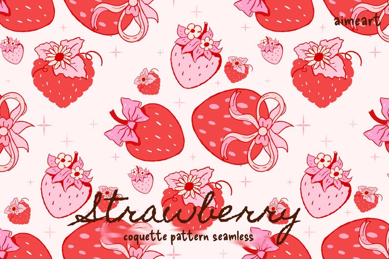 Strawberry With Bow Pattern Seamless, Vintage Strawberry Seamless ...