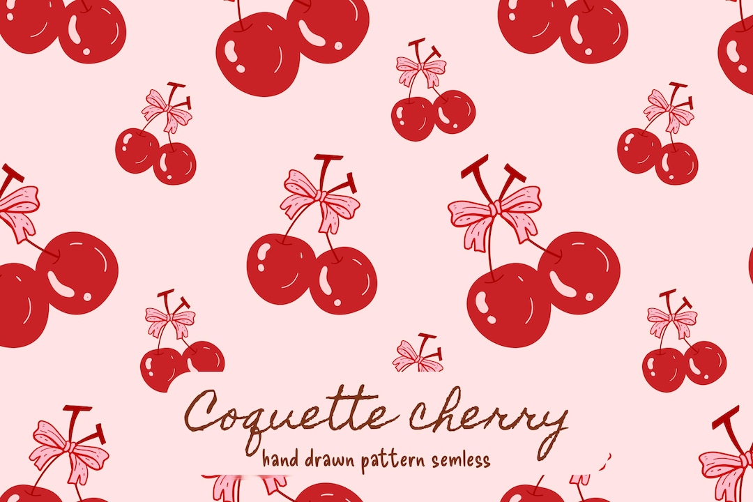Cherry Pattern Seamless, Vintage Cherries Seamless, Cherry With Bow ...