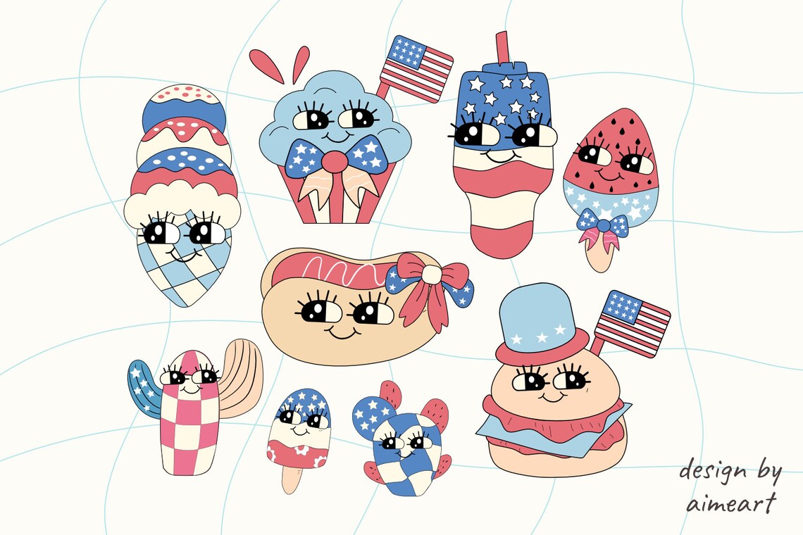 Retro 4TH OF JULY Clipart, Groovy Hippie 4th of July, Independent Day ...