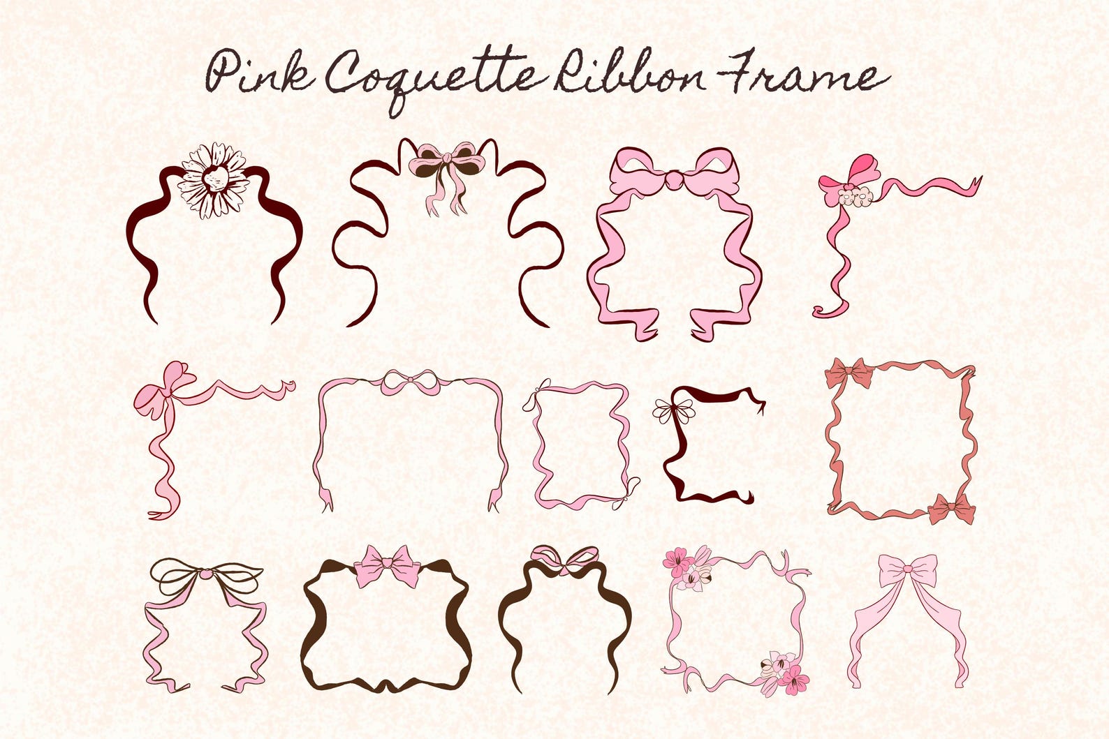 Coquette Ribbon Frame Clipart, Pink Bows and Ribbons Collection ...