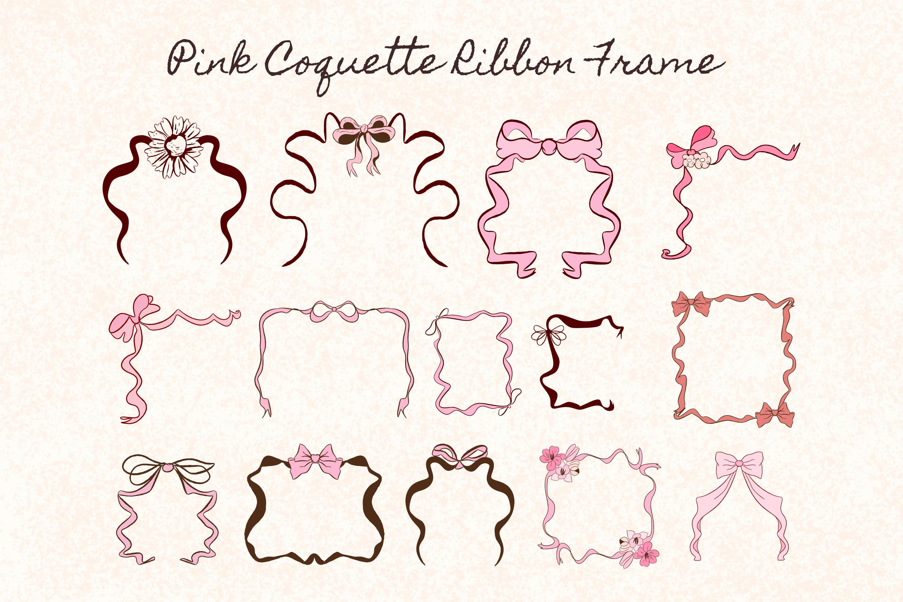 Coquette Ribbon Frame Clipart, Pink Bows and Ribbons Collection ...