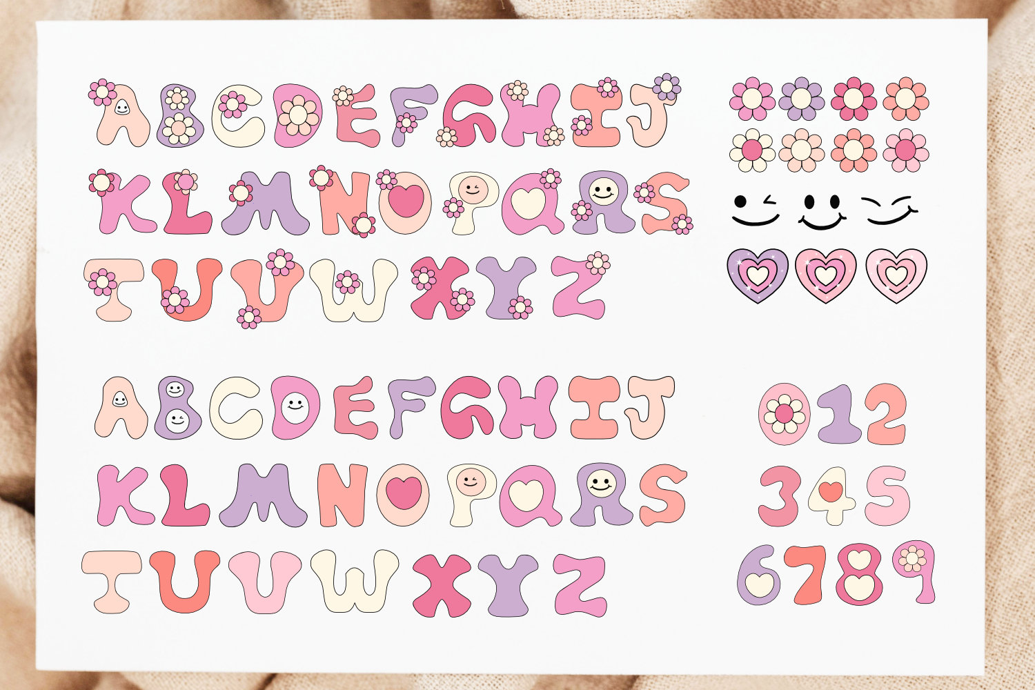 Retro Alphabet, Retro Pastel Alphabet Clipart, Groovy Retro Flower Font ...
