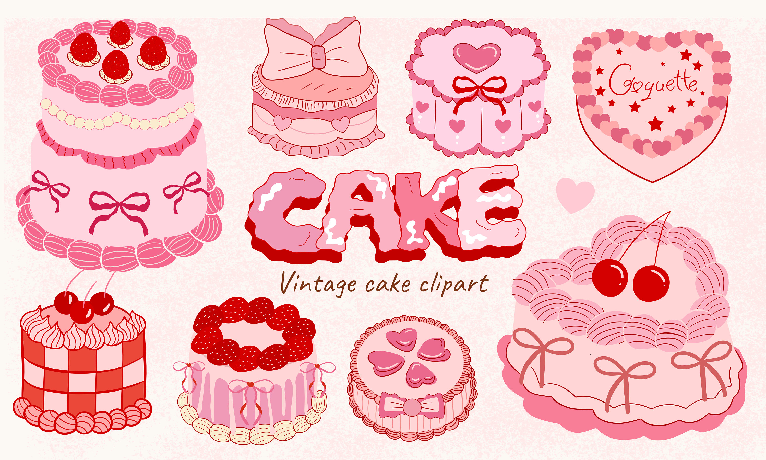 Vintage Cake Clipart: Retro Pink Cakes (PNG, SVG Digital Download) - Etsy